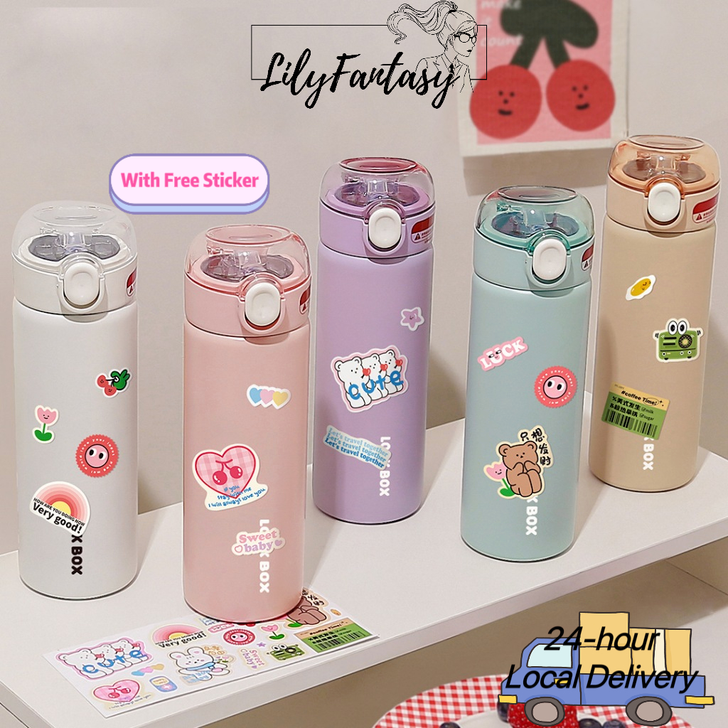 304 Stainless Steel Thermos Bottle Flask With Straw 380ml Water Bottle ...