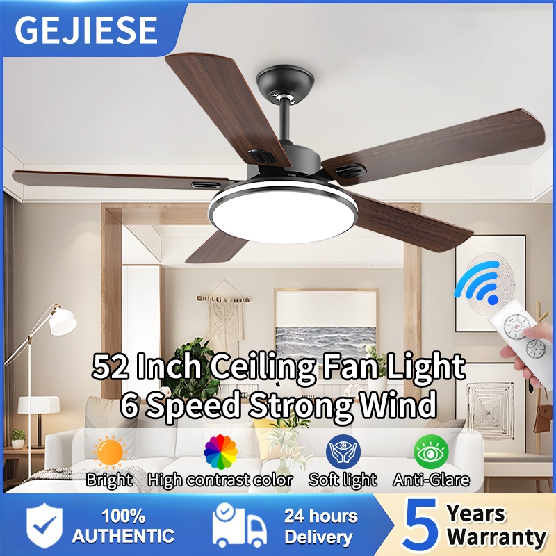 Nordic Ceiling Fan With Light Strong Wind Wooden Leaves DC Motor ...