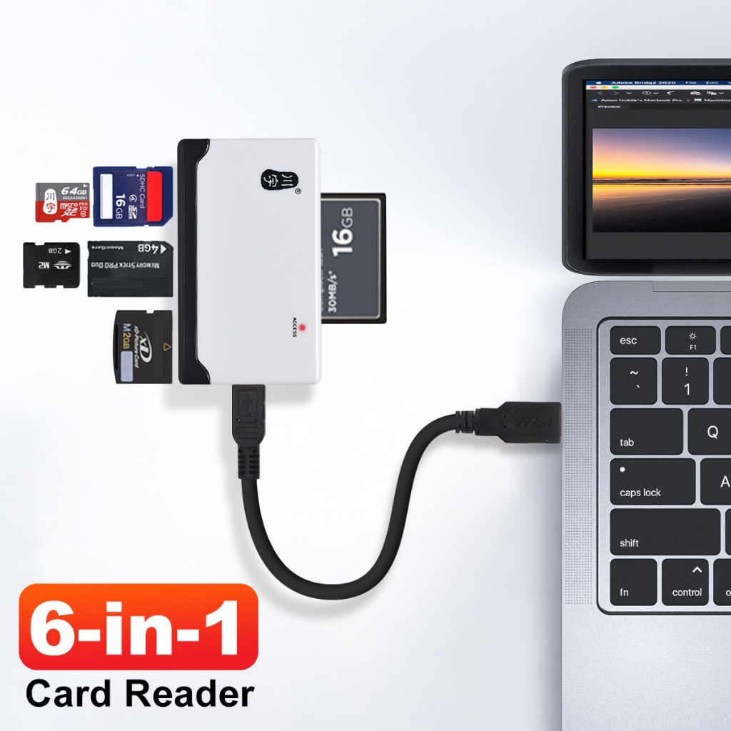 6 in 1 SD Card Reader USB 2.0 Card Adapter Memory Card Reader SD TF CF ...