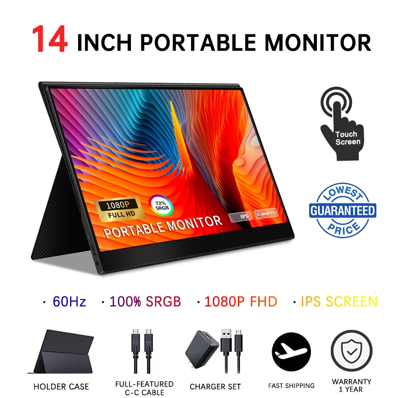 JSHIX 15.6Inch 1080P Portable Monitor Touch Screen USB C External ...