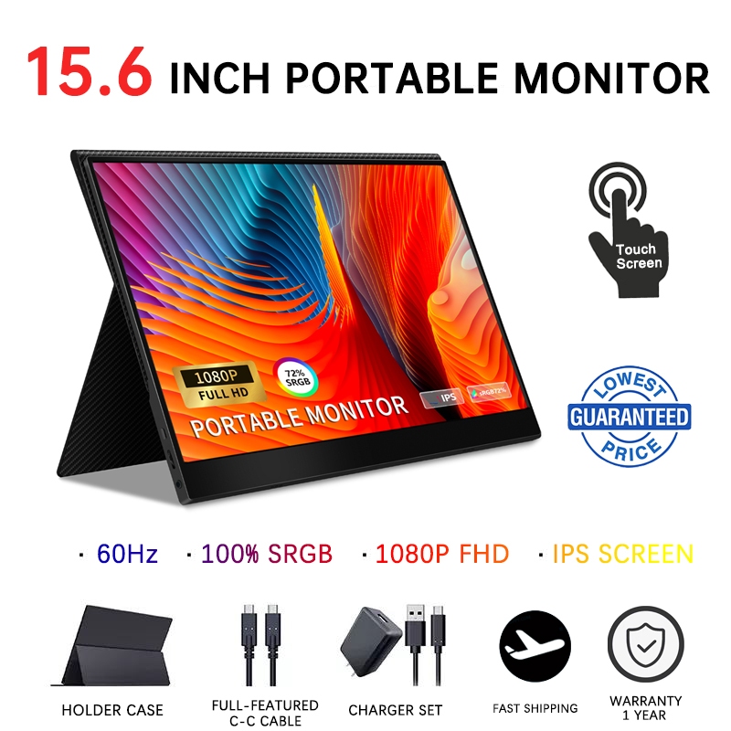 JSHIX 15.6Inch 1080P Portable Monitor Touch Screen USB C External ...