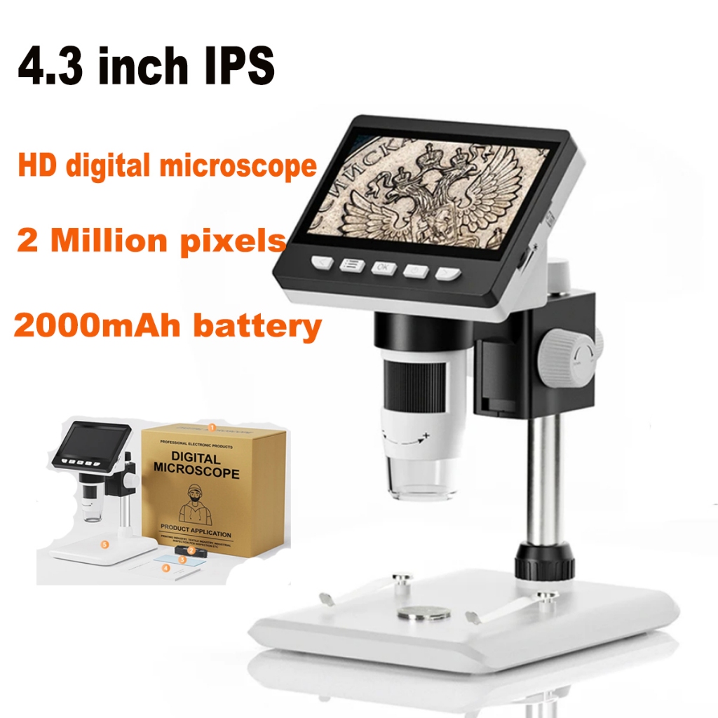 4.3 Inch Digital Microscope 1080P 50-1000X Coin Microscopio 2000mAh ...