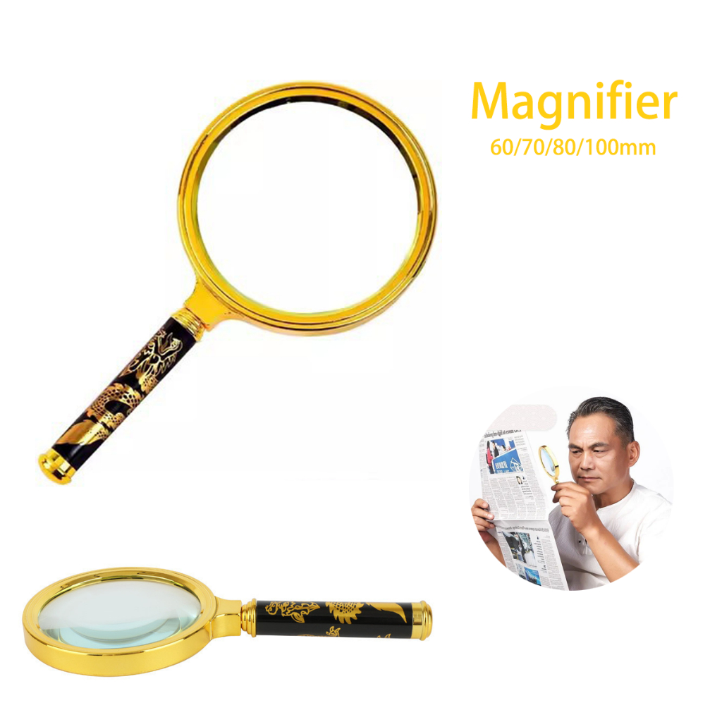 10X Magnifying Glass Golden Dragon Handle Magnifier Mini Pocket ...
