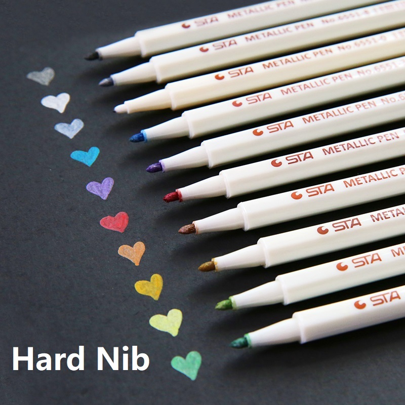 STA 6551 10 colors Metallic color pen water based marker (soft nib/hard ...