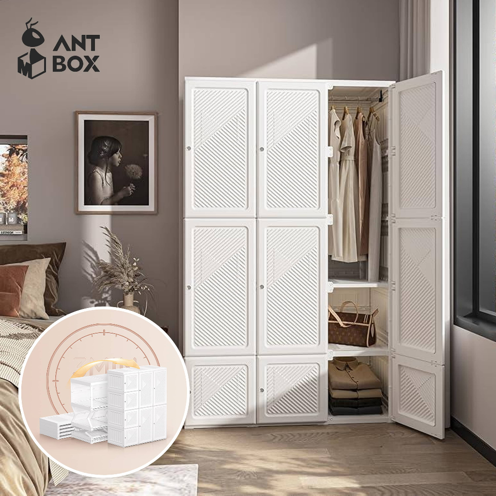 ANTBOX Almari Baju Putih 衣橱 Wardrobe White 6-15 Cubes 1-3 Hangers ...