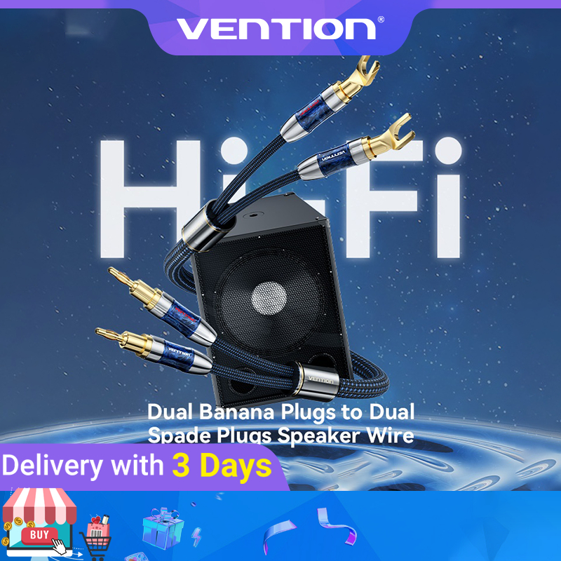 Vention Speaker Wire With Dual Banana Plugs And Dual Spade Plugs Hi-Fi ...