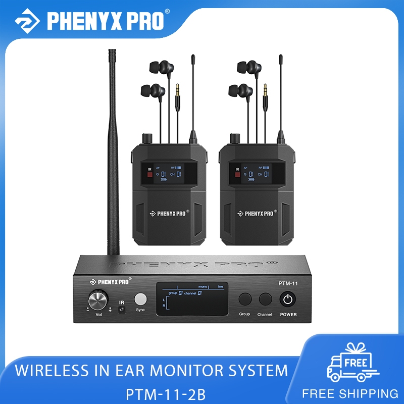 Phenyx Pro PTM-11 2 Bodypacks UHF Mono Wireless in-Ear Monitor System Metal Wireless IEM System ...