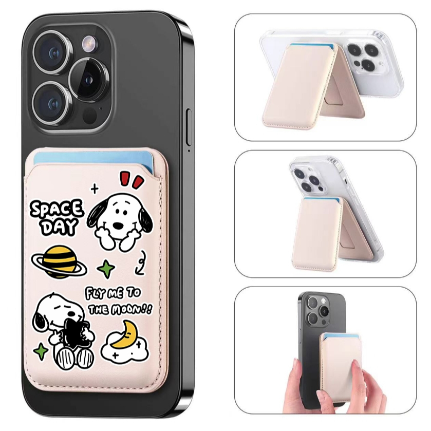 Cartoon Snoopy Pattern Wallet Bag Hide Stand for iPhone 16 15 14 13 12 ...