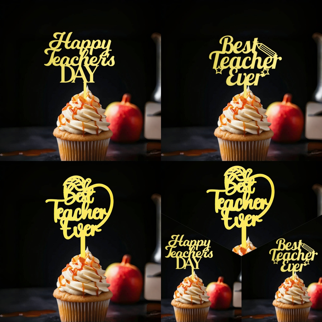 12 Pieces Happy Teacher's Day Cupcake Toppers, Best Teacher Ever ...
