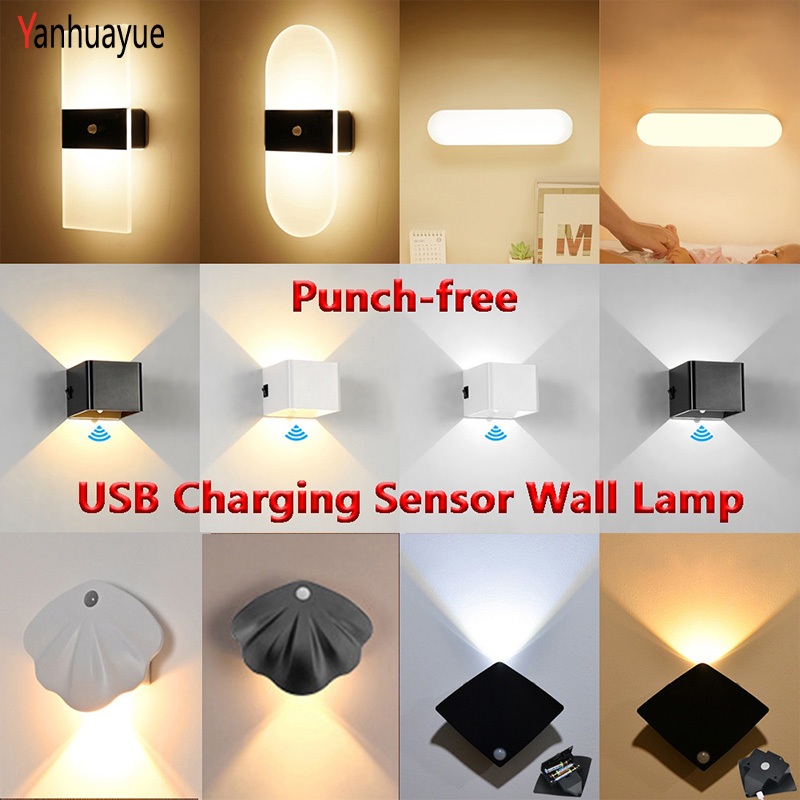 Led Sensor Wall Light Usb Charging Wireless Motion Detector Night Light ...