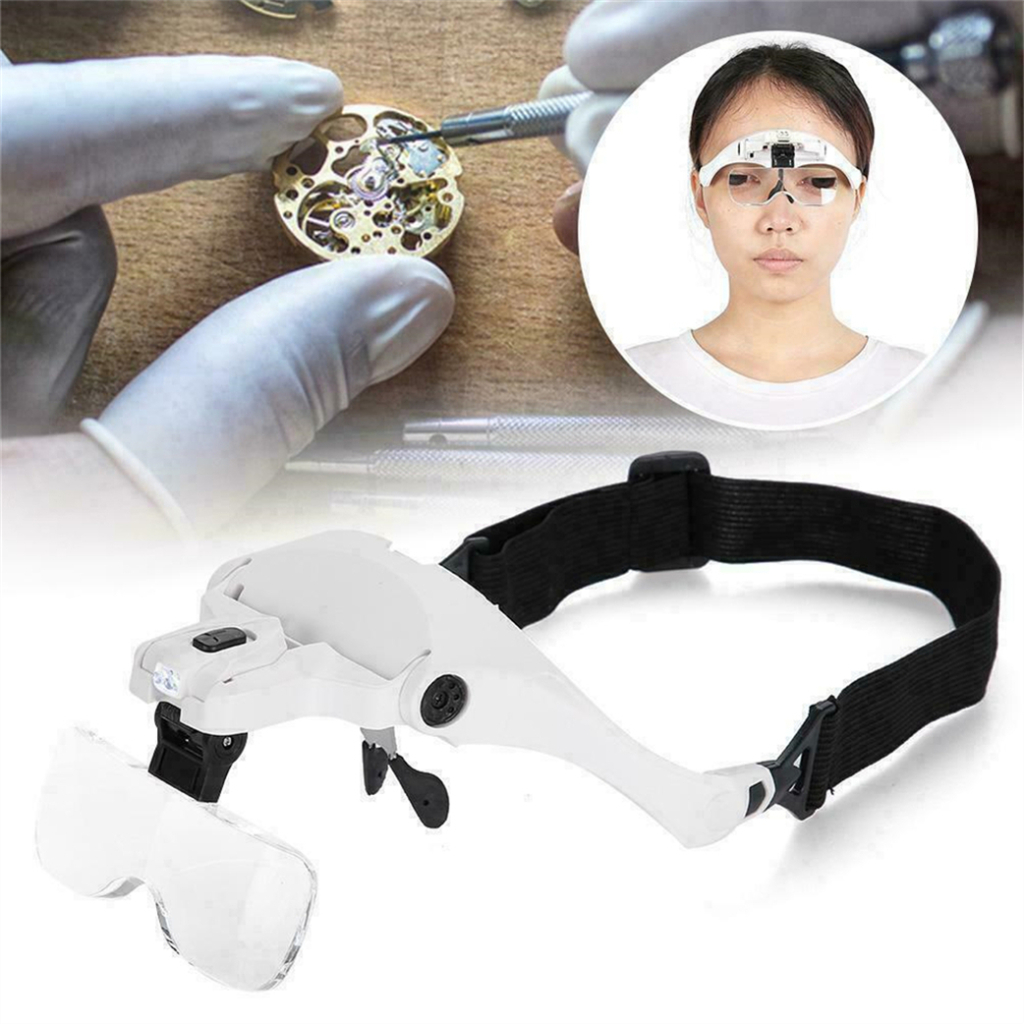 Head Mount Magnifier with LED Lights, Rechargeable Headset Magnifying ...