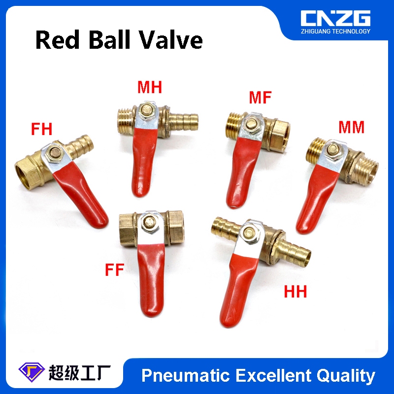 Thread Brass red handle tracheal small ball valve outer teeth Hose Pipe ...