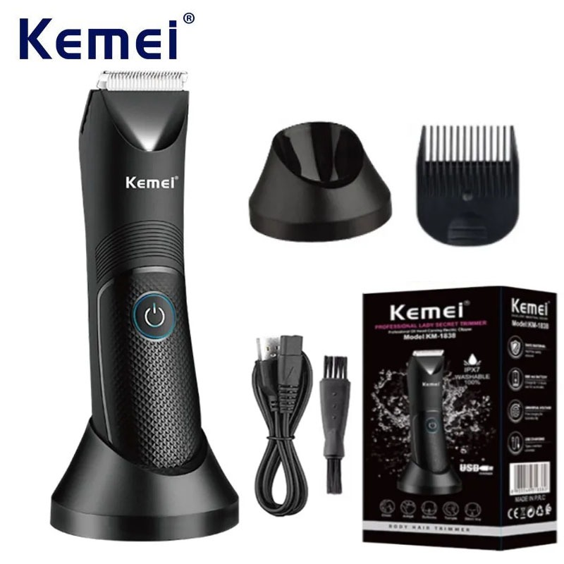 Kemei Groin Area Hair Trimmer Ceramic Blade Waterproof Wet Dry Clippers Pubic Armpit Body Hair ...