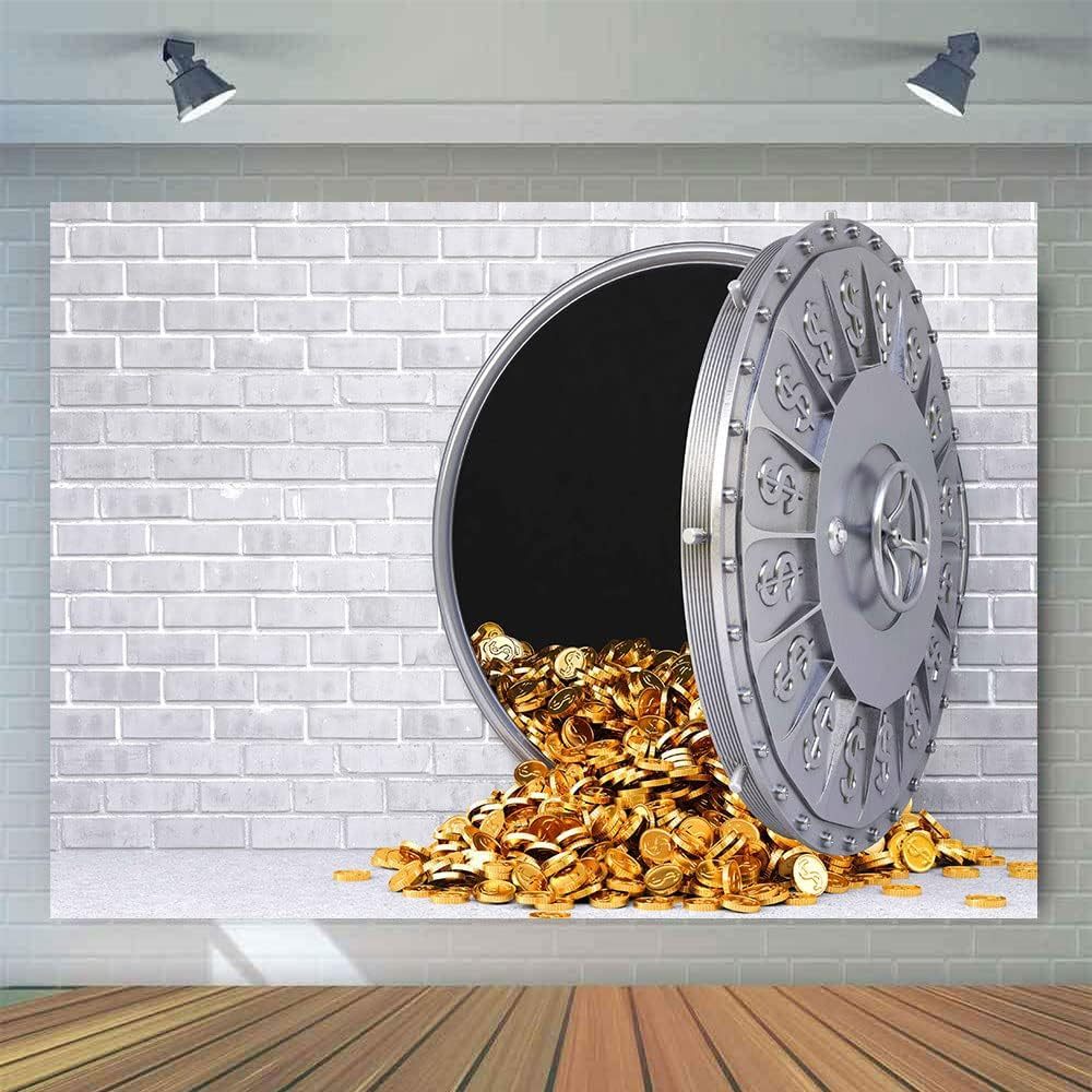 7x5ft Bank Vault Photography Backdrop Grey Brick Wall Silver Round Gate ...