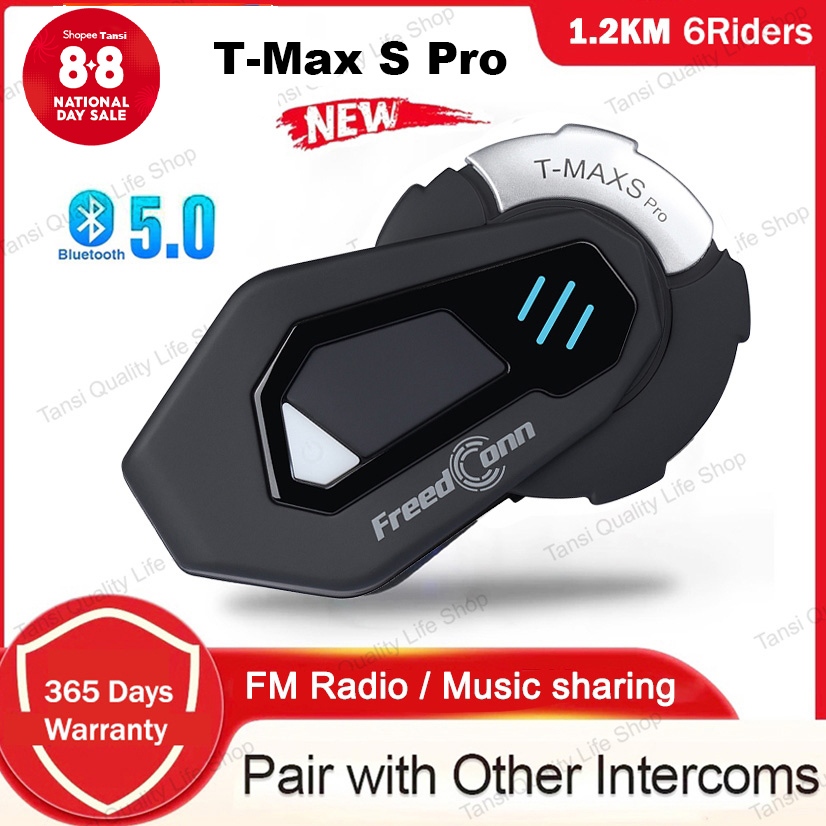 FreedConn T-MAX S Pro Motorcycle Intercom Bluetooth 5.0 Helmet Headset ...