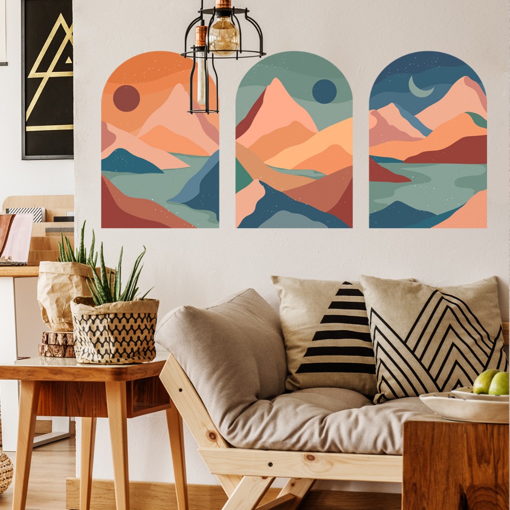 PVC Arch Scandinavian Morandi color decal abstract self-adhesive ...