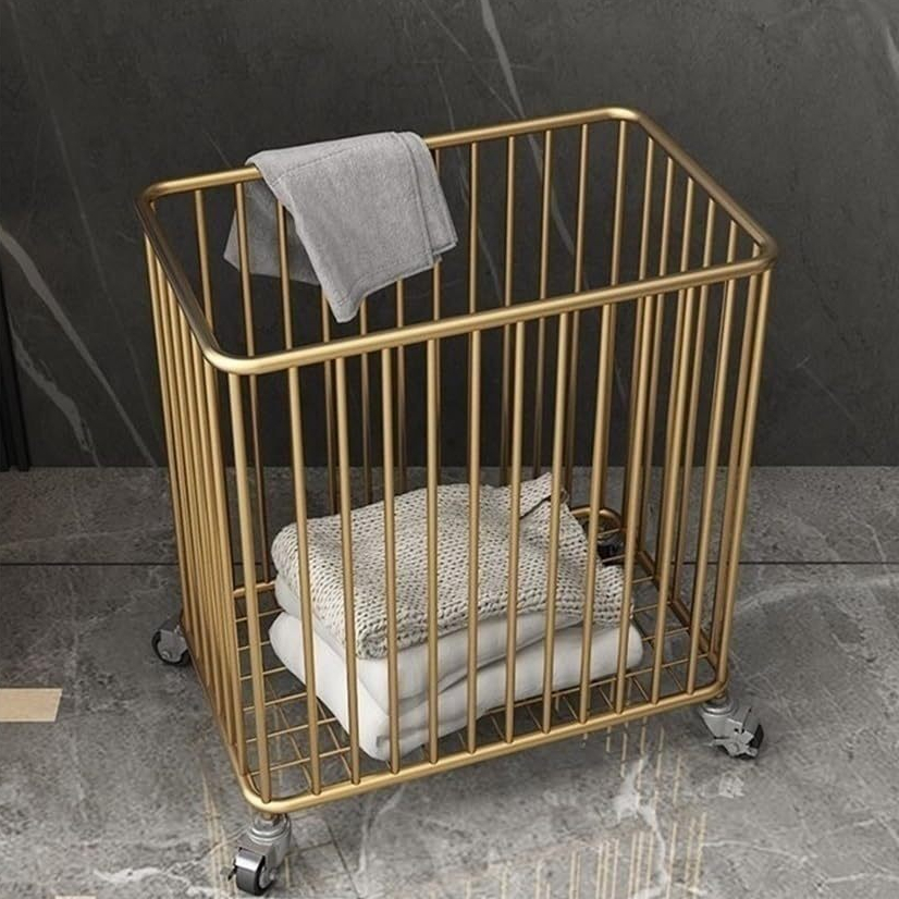 BAKUL BAJU LAUNDRY ROLLING LAUNDRY BASKET, GOLD METAL MESH LAUNDRY ...