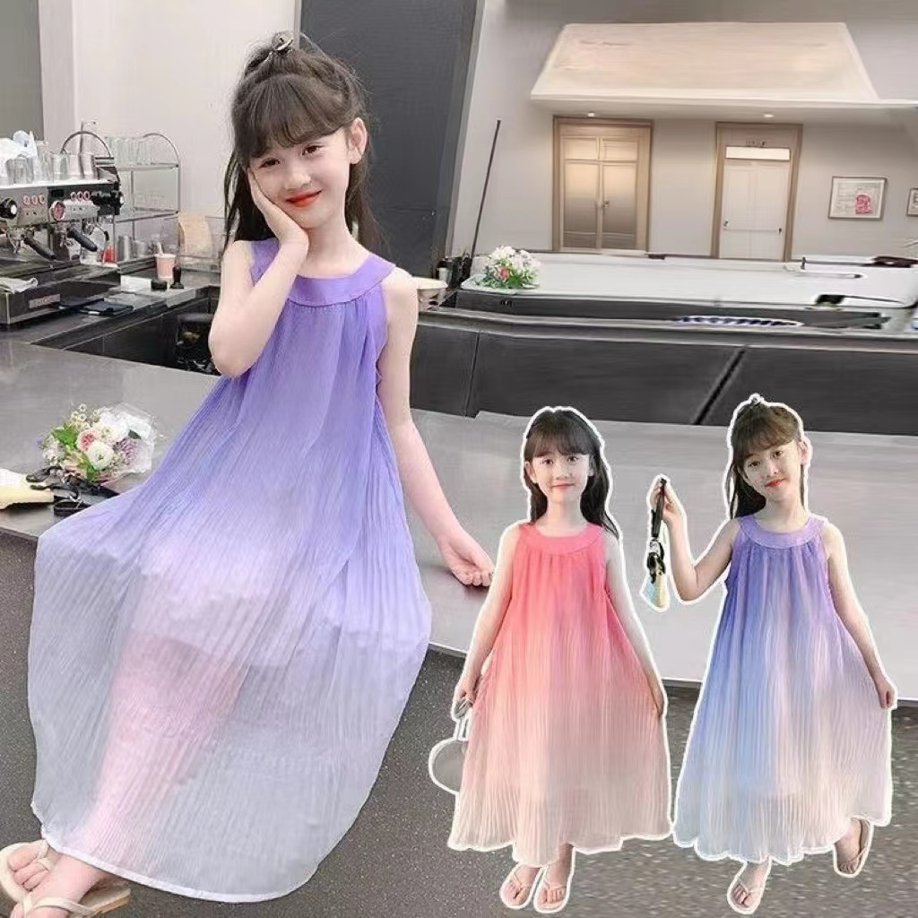 [3-10Y] Baju Budak Perempuan, Polka Dot Dress Large Skirt Puff Sleeves ...