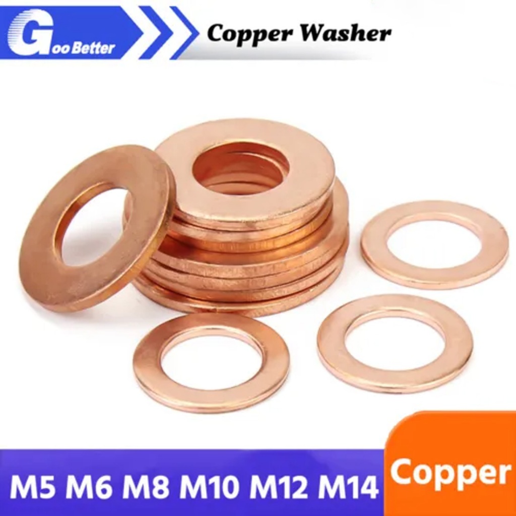 M5 M6 M8 M10 M12 M14 Copper Crush Washer O-Ring Gasket Seal Flat Ring ...