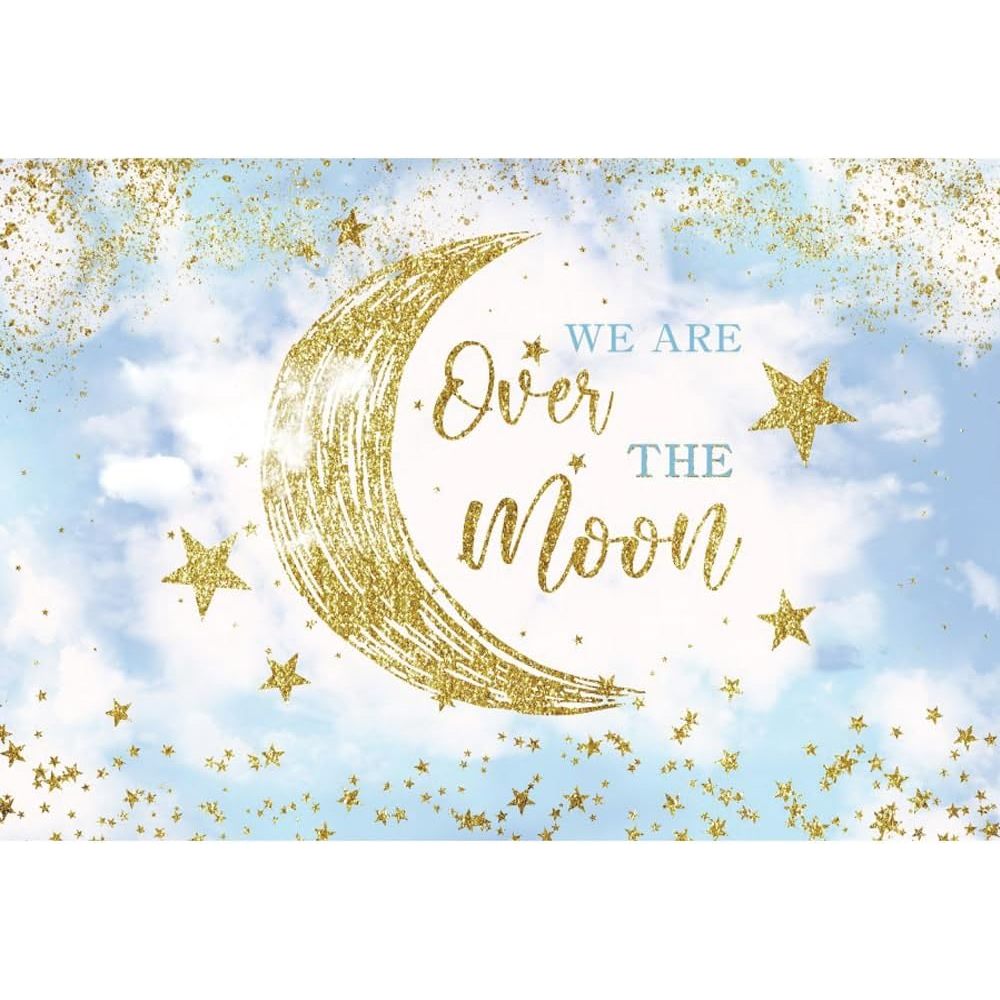 7x5ft We are Over The Moon Backdrop Gold Glitter Bokeh Stars and Moon ...