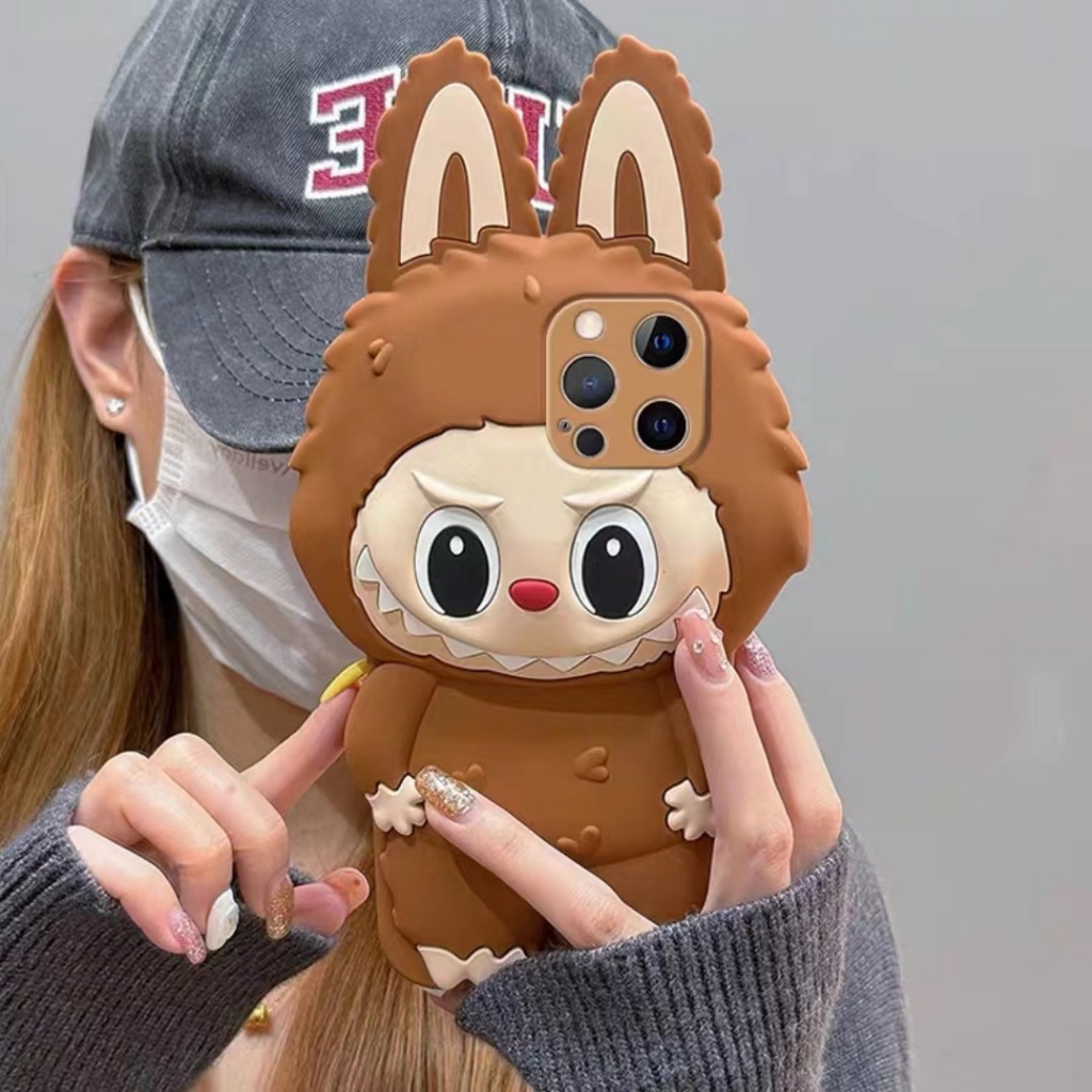 Brown Cartoon Labubu 3D Soft Silicon Phone Cover, Fashion Shockproof ...