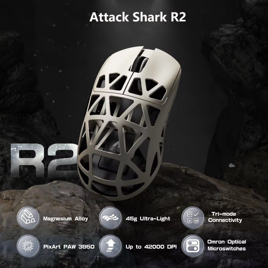 Attack Shark R2 Magnesium Alloy PAW3950 Gaming Mouse, Tri-mode, 8000hz ...