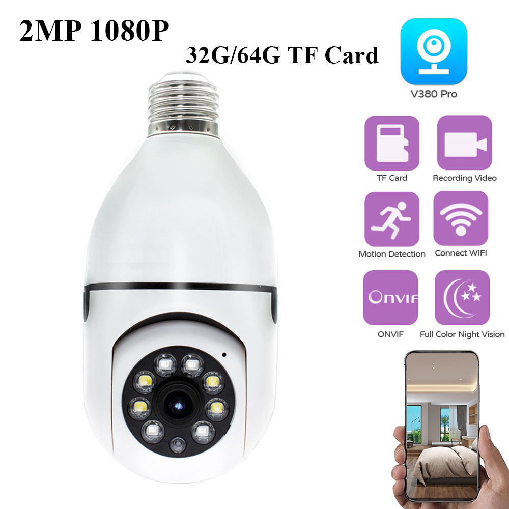 2MP HD Wireless Light Bulb Security Camera AI Human Tracking Color ...