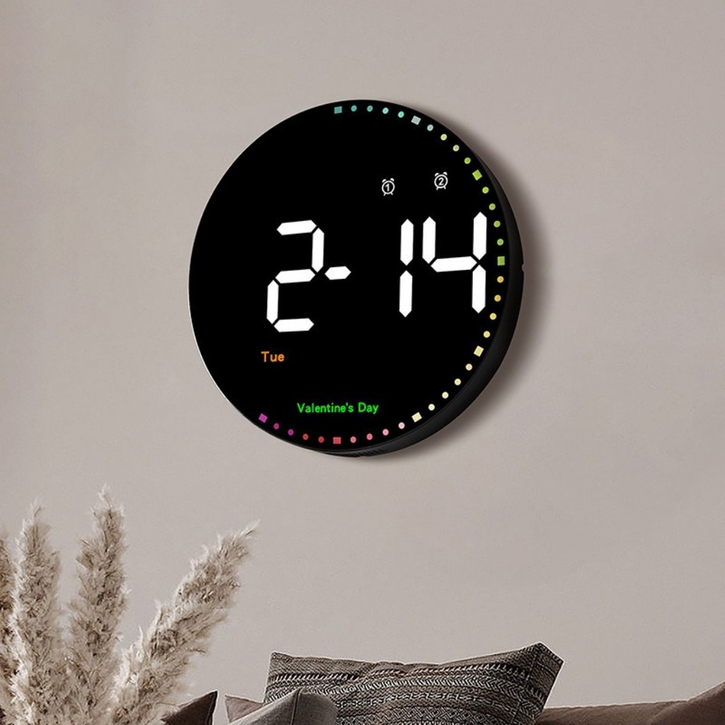 Digital Wall Clock with Remote Control Round Smart Alarm Clock Time ...