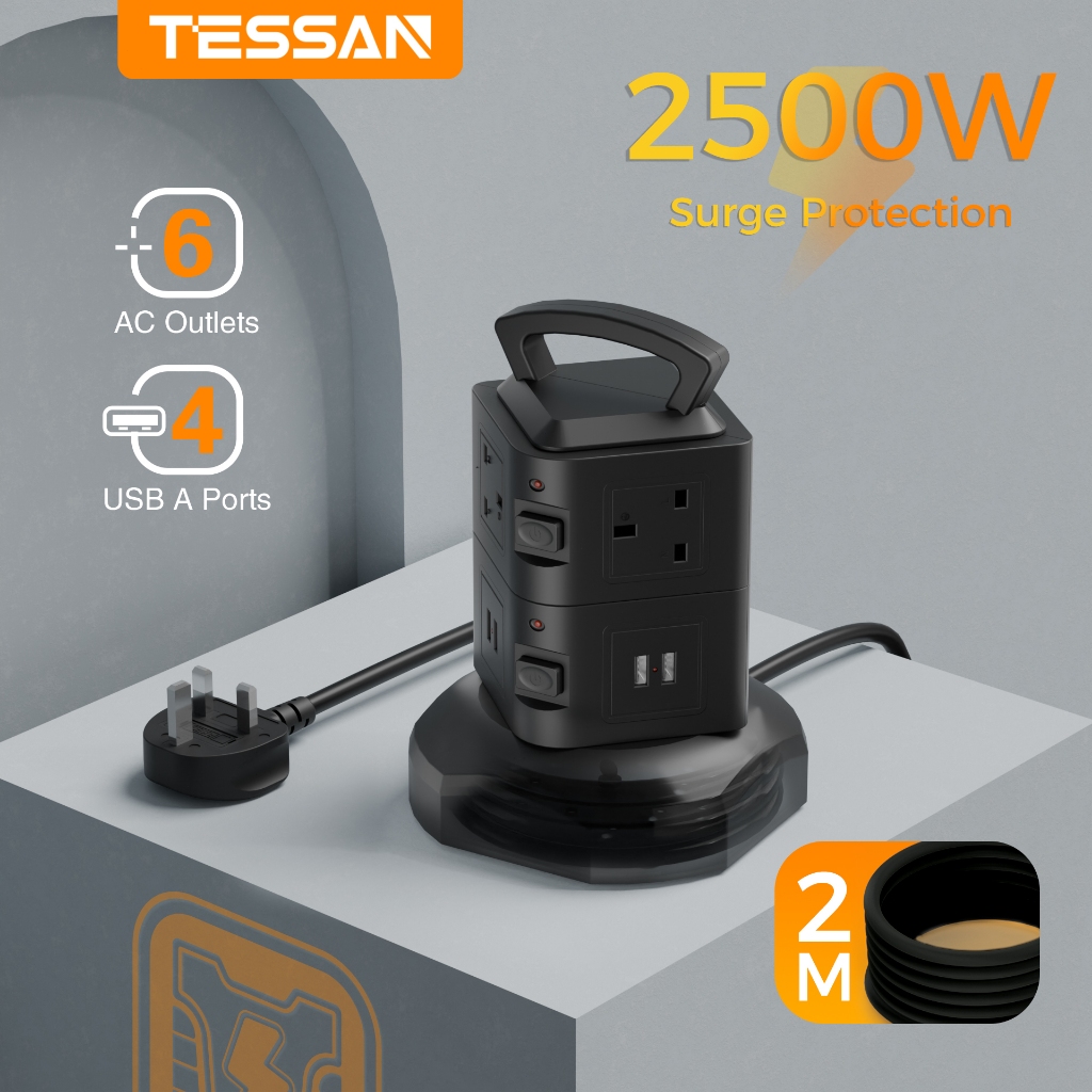 TESSAN 6/10/14 Outlets Power Extension Plug Tower Socket Surge ...