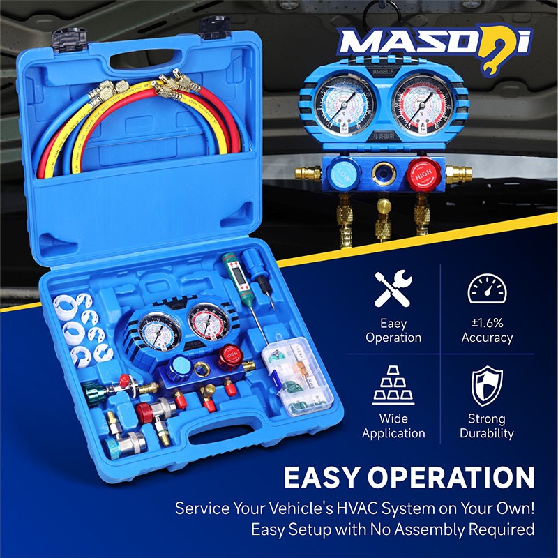 4 Way AC Gauge Set, AC Manifold Gauge Set for R410a R22 R134a ...