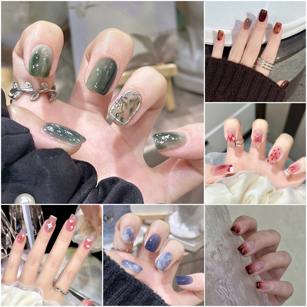 【COD 】24Pcs Fake Nails Set with Glue Waterproof Detachable Nail Patch ...