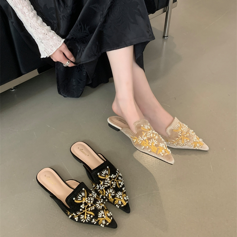 French Style Popular Beaded Pointed Head Flat Mules (Size 35-40 ...