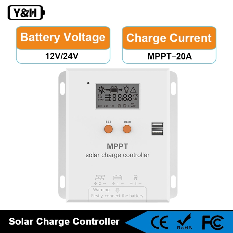 Y&H 20A MPPT Solar Charger Controller 12V/24V Battery Temperature ...
