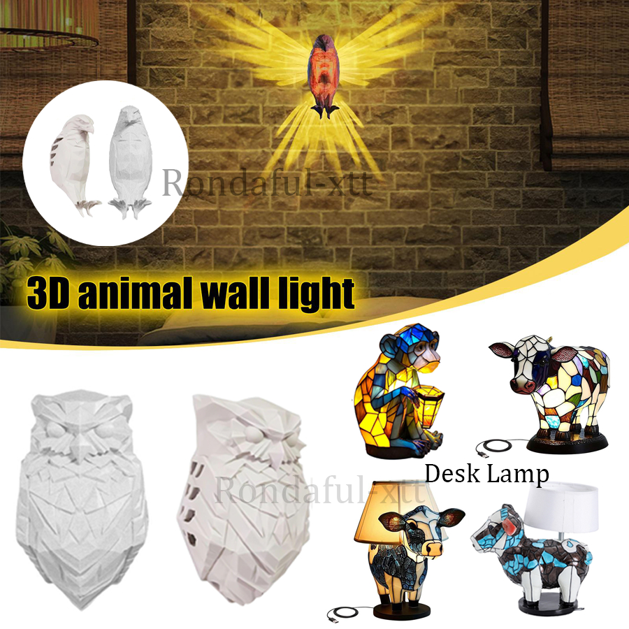 3D Animal LED Wall Lamp 3D Eagle Owl Wall Sconce Golden Wireless Wall Art Decor Cute LED Wall ...