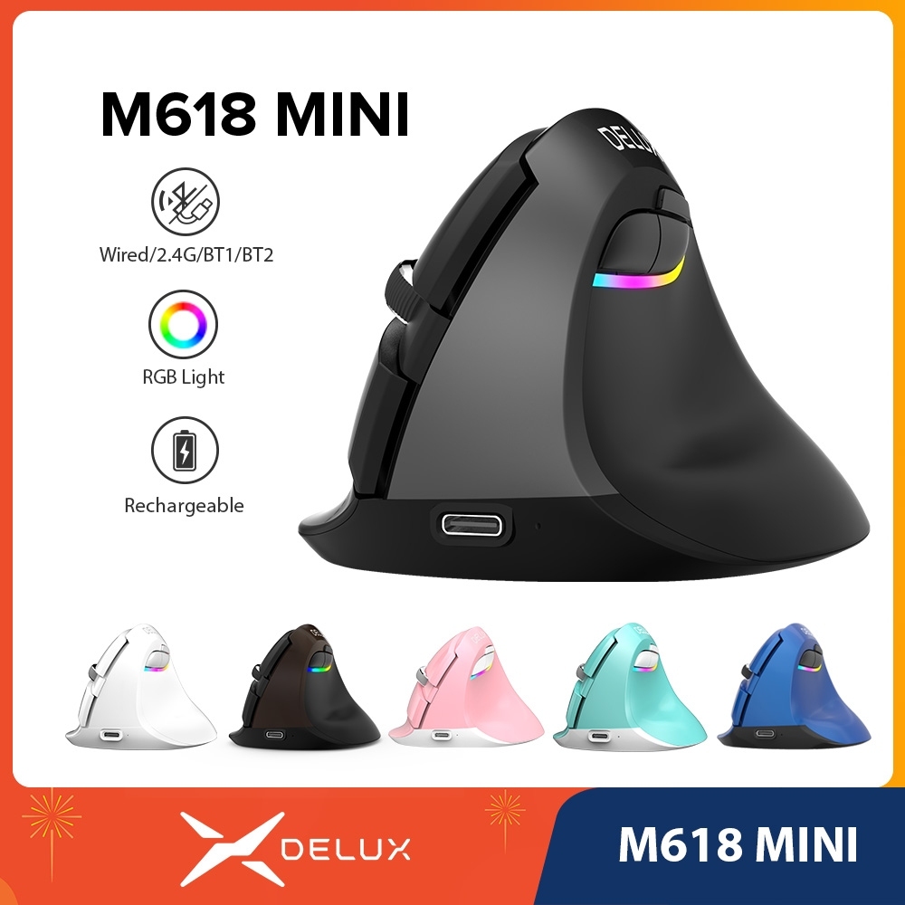 DELUX M618 Mini Ergonomic Vertical Silent Wireless Gaming Mouse ...