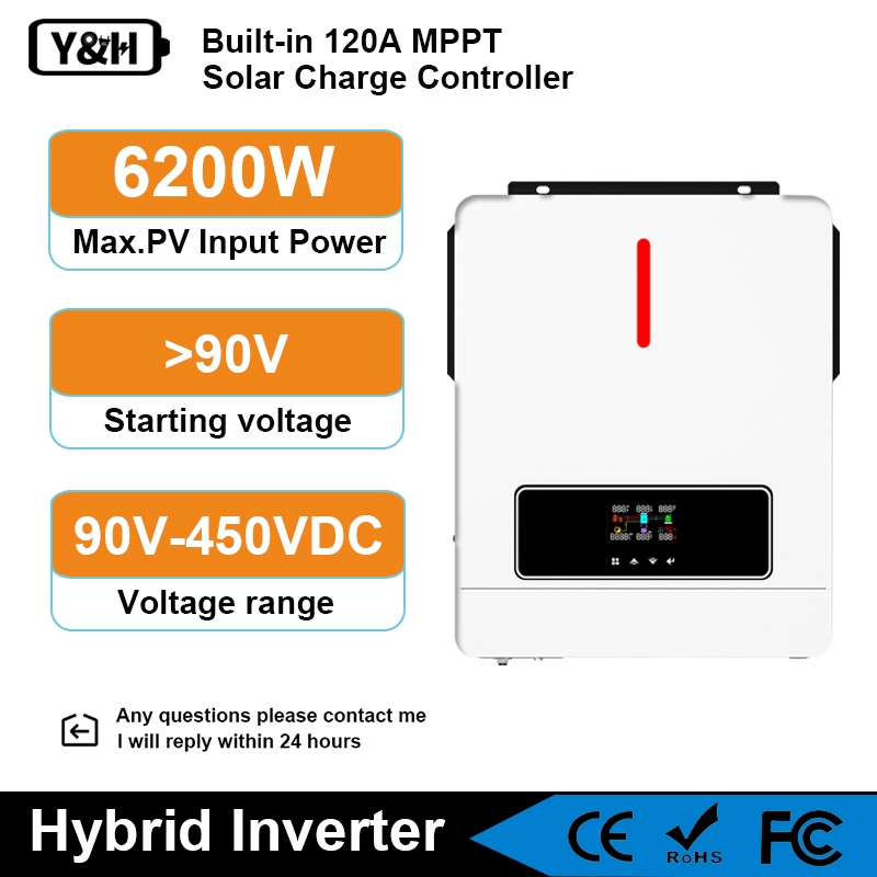 Y&H 6.2KW On/Off-Grid Solar Hybrid Inverter 48V AC220V Two Load Output Power MPPT 120A Solar ...