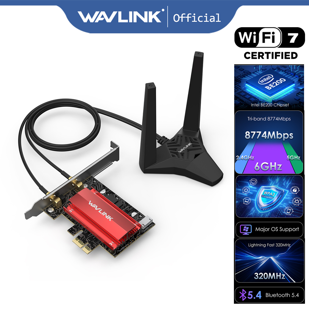 WAVLINK 2024 New BE8800 WiFi 7 PCIe Network Card for Desktop PC, Tri ...