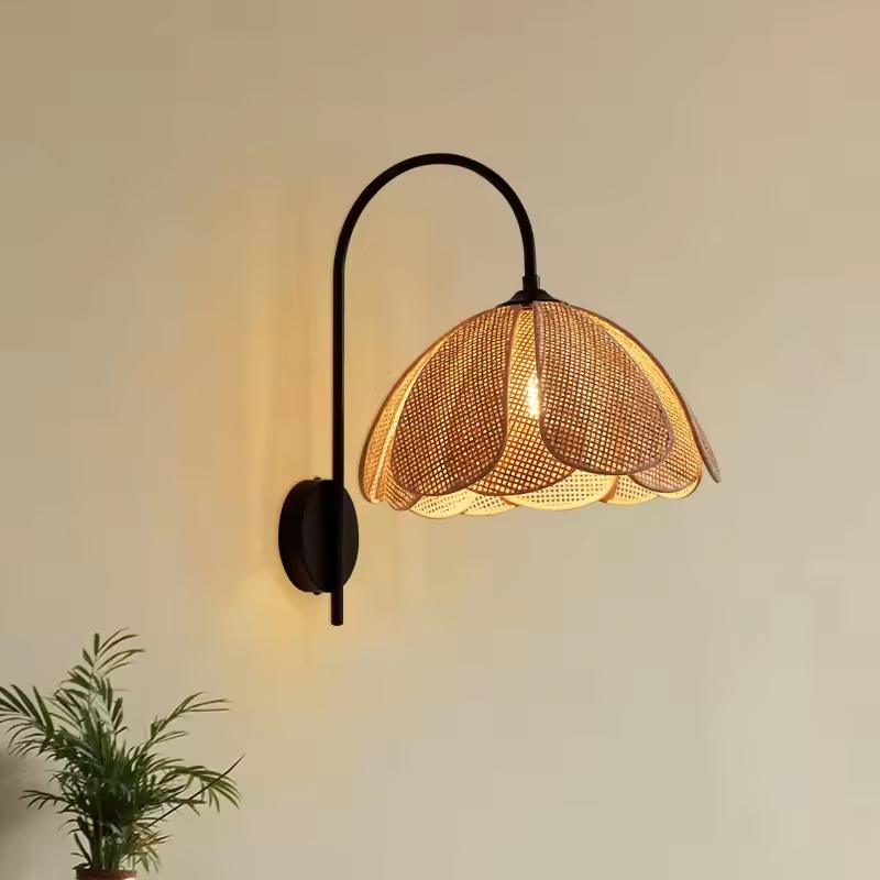 LAMPU DINDING RUANG TAMU RATTAN WALL LAMP RETRO WALL LAMP WITH WICKER ...