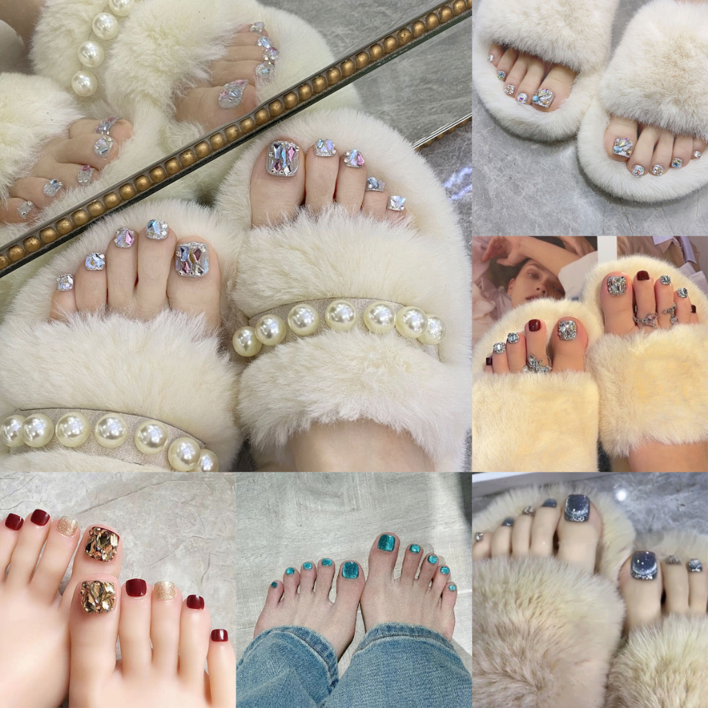 24PCS Foot Wear Armor Sparkling Powder Full Diamond Foot Nail Patch ...