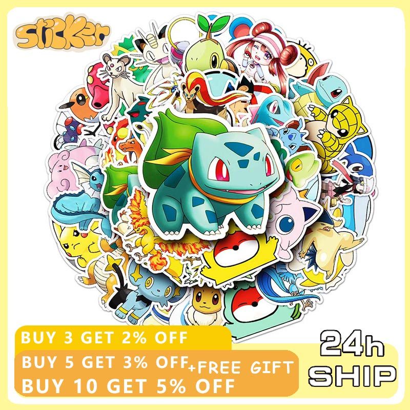 50Pcs Pokemon Stickers DIY Skateboard Bicycle Guitar Laptop Kids ...