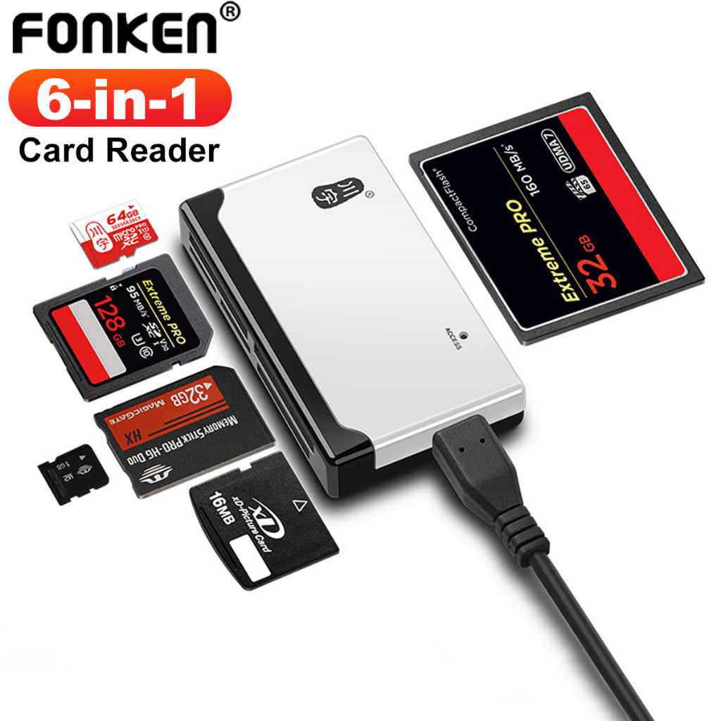 Fonken 6 In 1 USB Card Reader USB 2.0 SD Card Reader Multi-ports TF SD ...