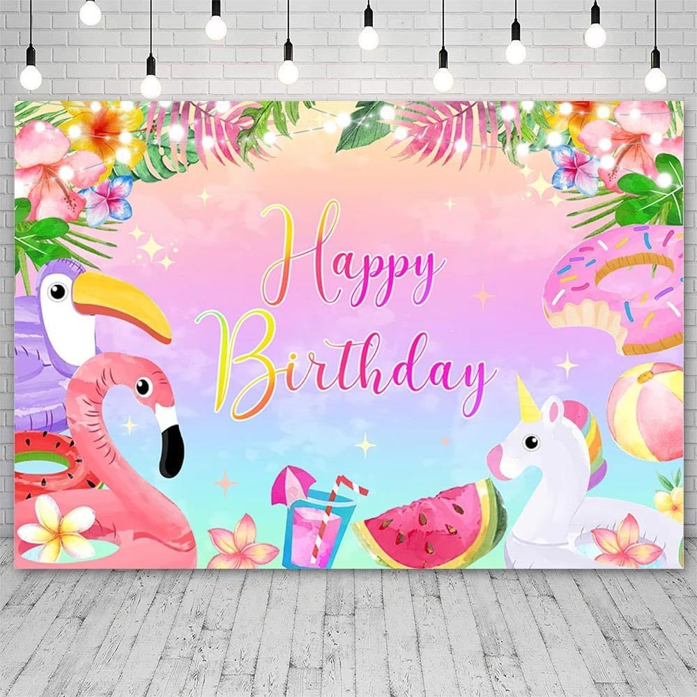 Happy Birthday Photography Backdrop Summer Wonderland Birthday Pool ...