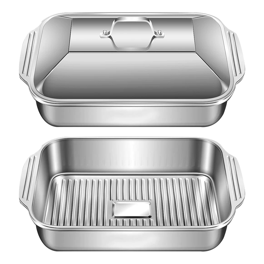 Oukeai Stainless Steel Grilled Fish Plate with Lid Anti-scalding Fish ...