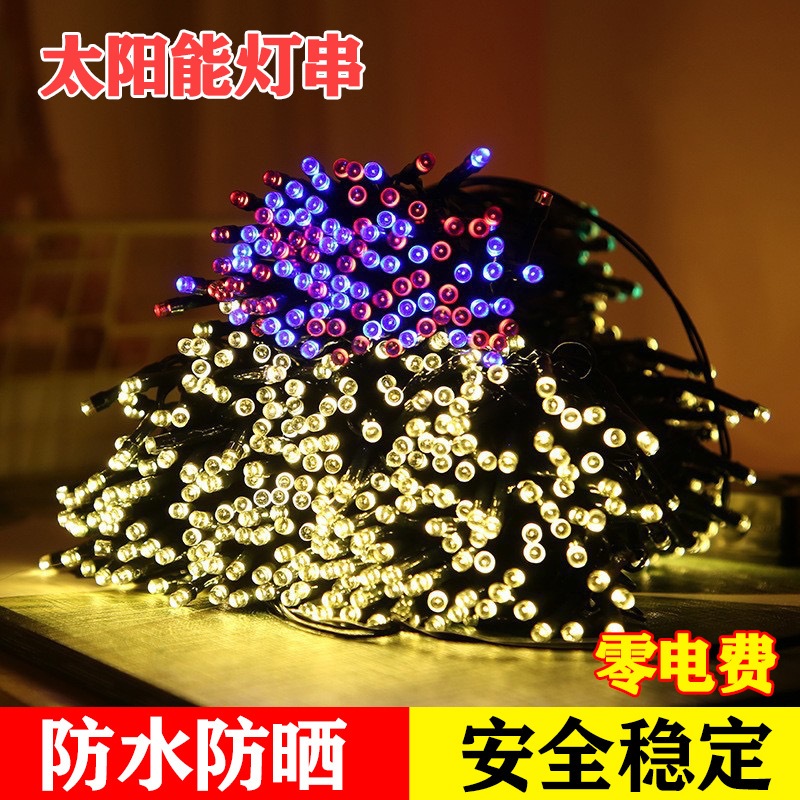 Lampu String Solar Luar 100 Lampu String LED Solar Berkuasa dengan 8 ...