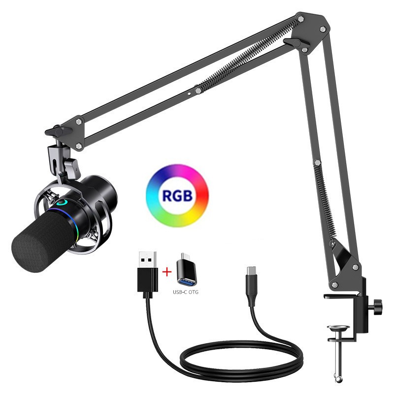 WM8 XLR/USB Dynamic Microphone Kit RGB Podcast Mic with Mute Boom Arm ...