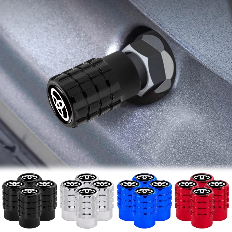 4pcs Aluminum Alloy Grid Styling Car Tyre Cap Car Logo Wheel Tire Leak ...