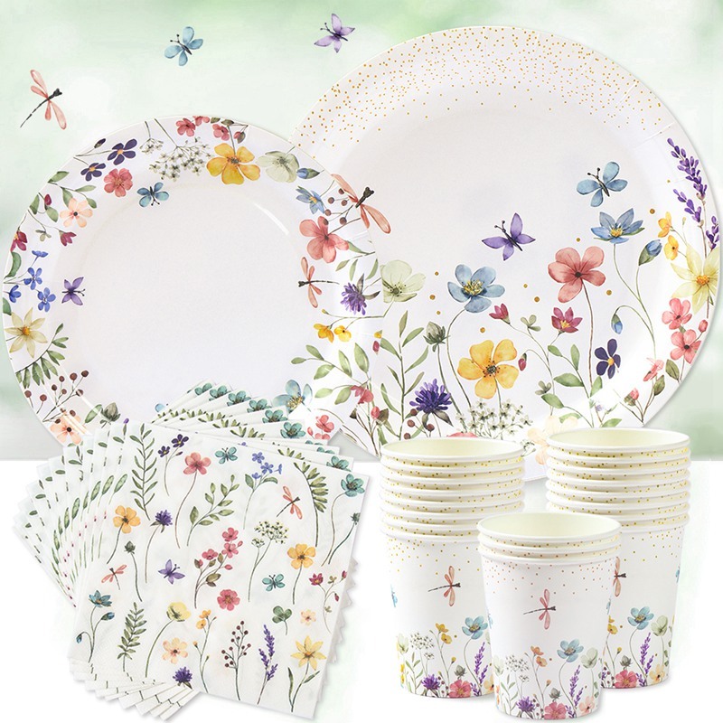 【Local Stock】Wildflower Paper Plate Set Wild Flower Paper Cup Birthday ...