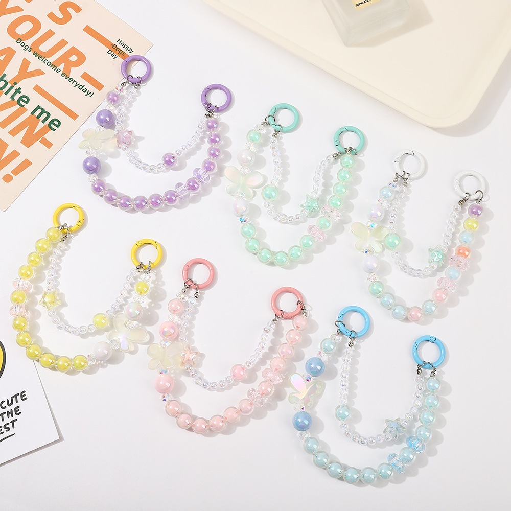 Dopamine color mobile phone chain butterfly double chain beaded bag ...