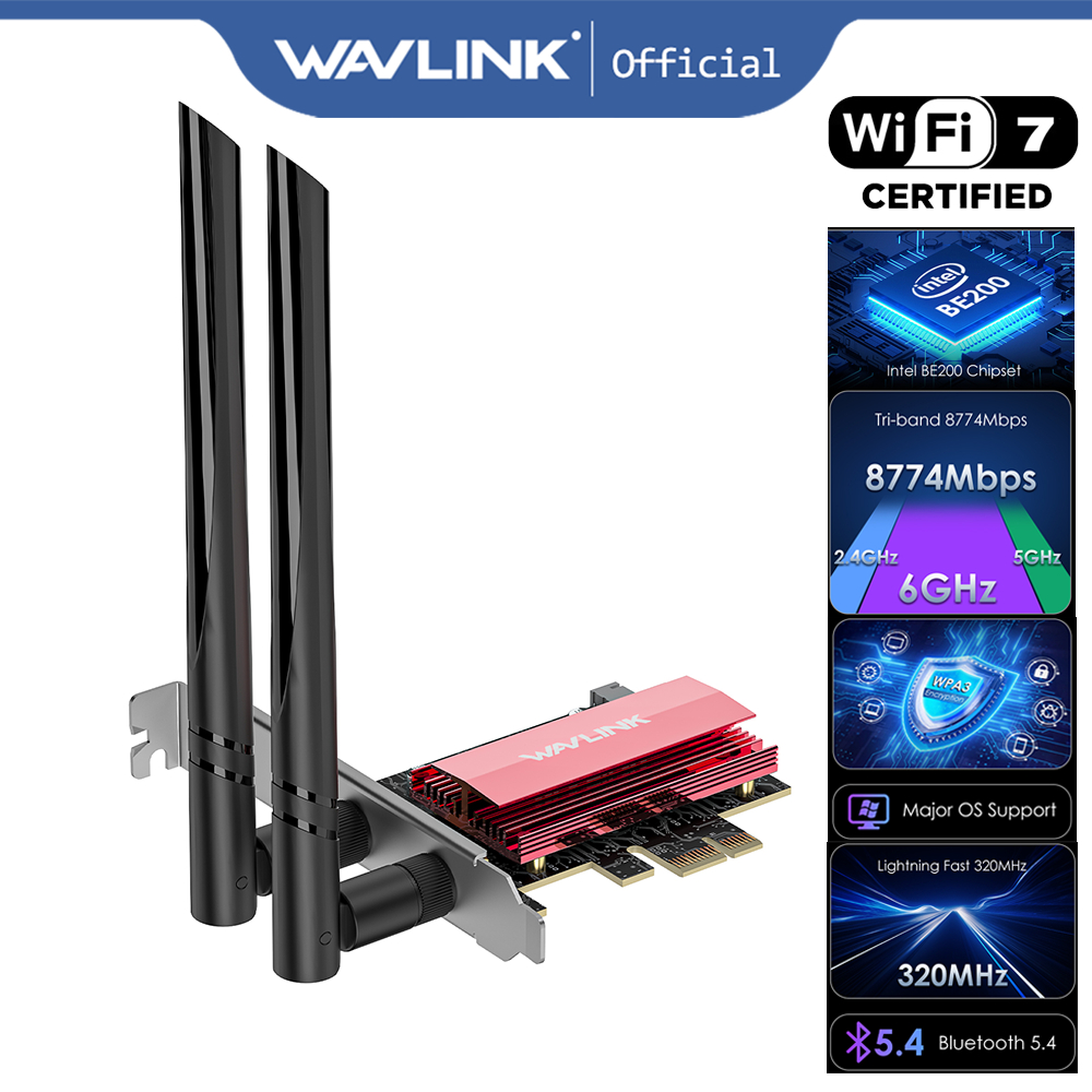 WAVLINK 2024 New BE8800 WiFi 7 PCIe Network Card, Tri-Band BE200 Wireless Adapter with Bluetooth ...