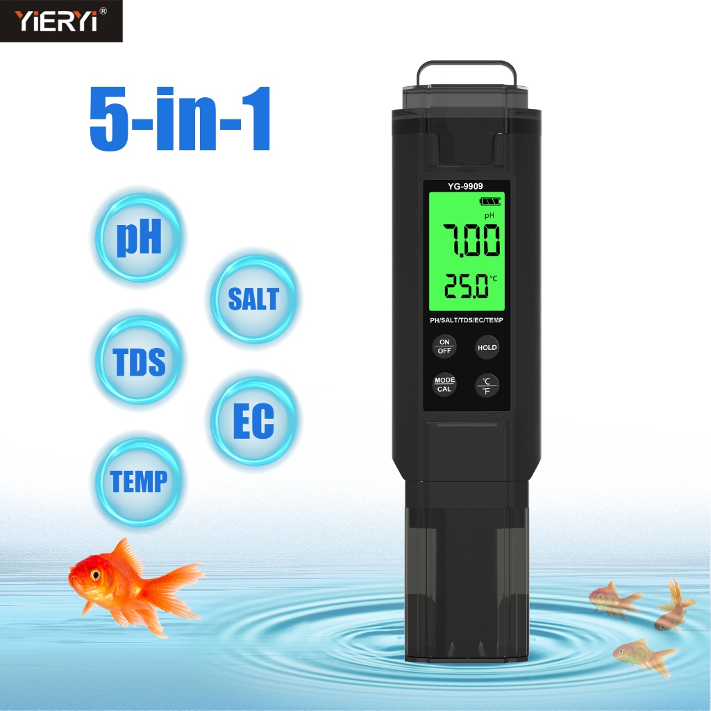 YIERYI Portable water quality detector 5-in-1 fish tank pH meter TDS ...